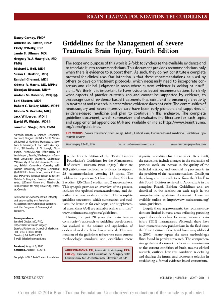 Guideline TBI BTF Edisi 4 | PDF | Traumatic Brain Injury | Evidence ...