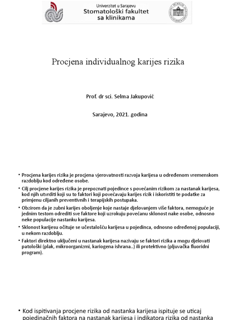 Procjena Individualnog Karijes Rizika 1641812356 | PDF