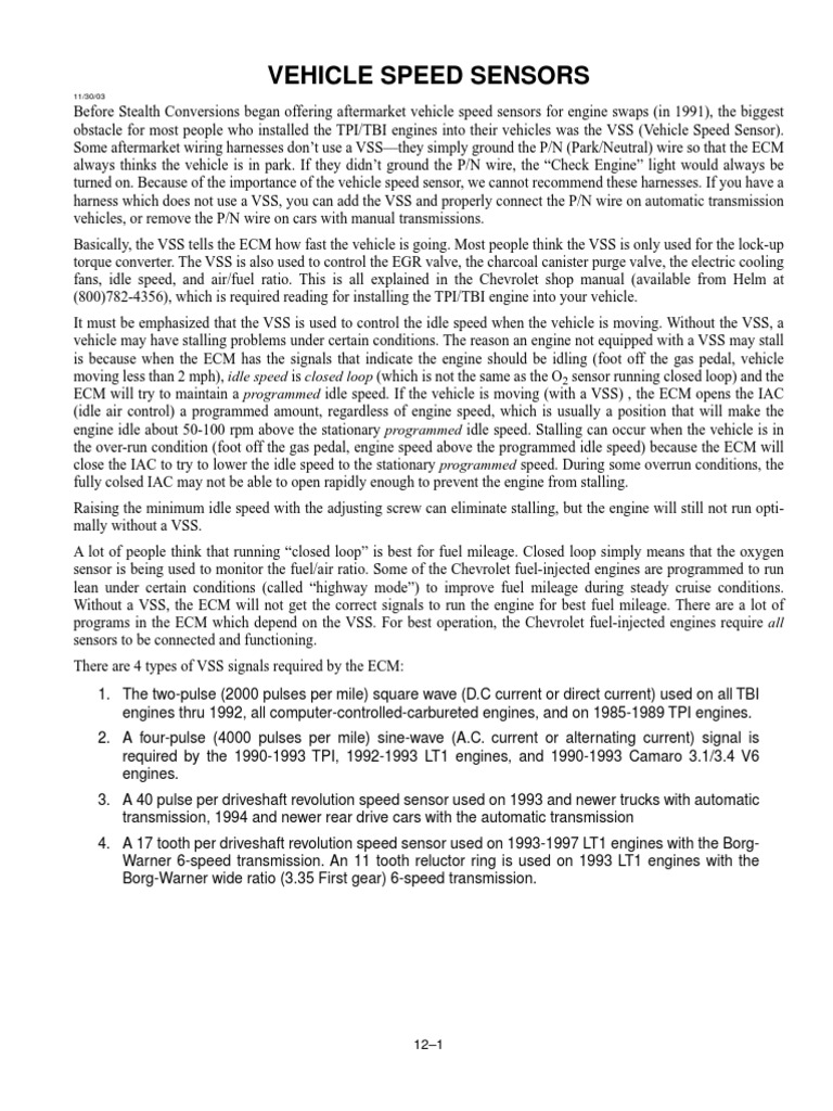 V8 Tpi Speed Sensors | PDF | Transmission (Mechanics) | Manual Transmission