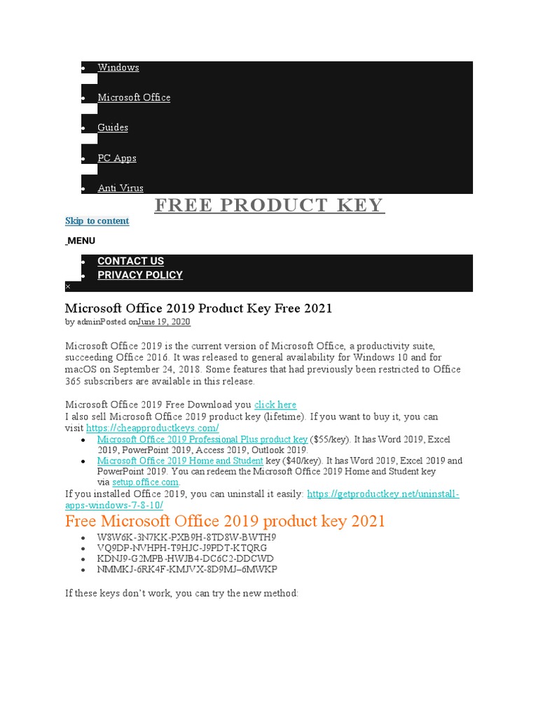 Free Microsoft Office 2019 Product Key 2021 | PDF | Microsoft Office ...