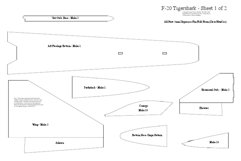 F-20 Tigershark - Sheet 1 of 2: Vert Stab. Base - Make 2 All Parts 6Mm ...