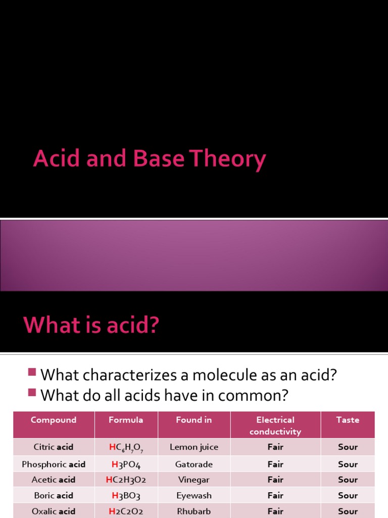 Acid and Base Theory Part 1 | PDF | Acid | Ph