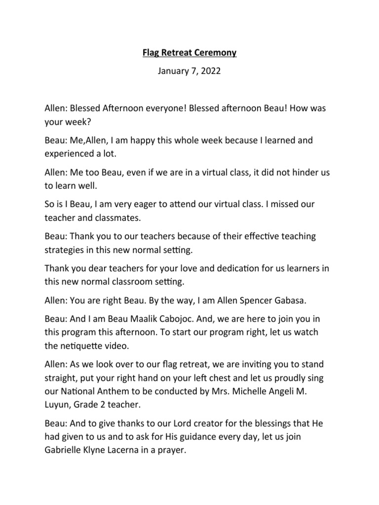 January 7 2022 Flag Retreat Ceremony Script | PDF