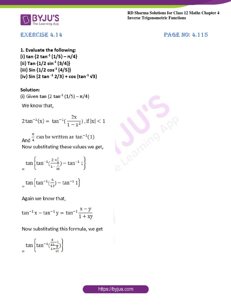 Solving Problems Involving Inverse Trigonometric Functions and Proving Trigonometric Identities ...
