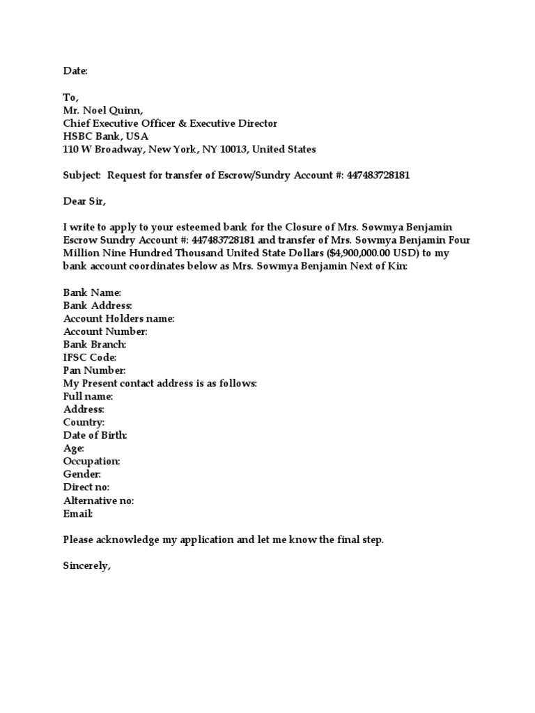 Request to Transfer Escrow Account Funds | PDF