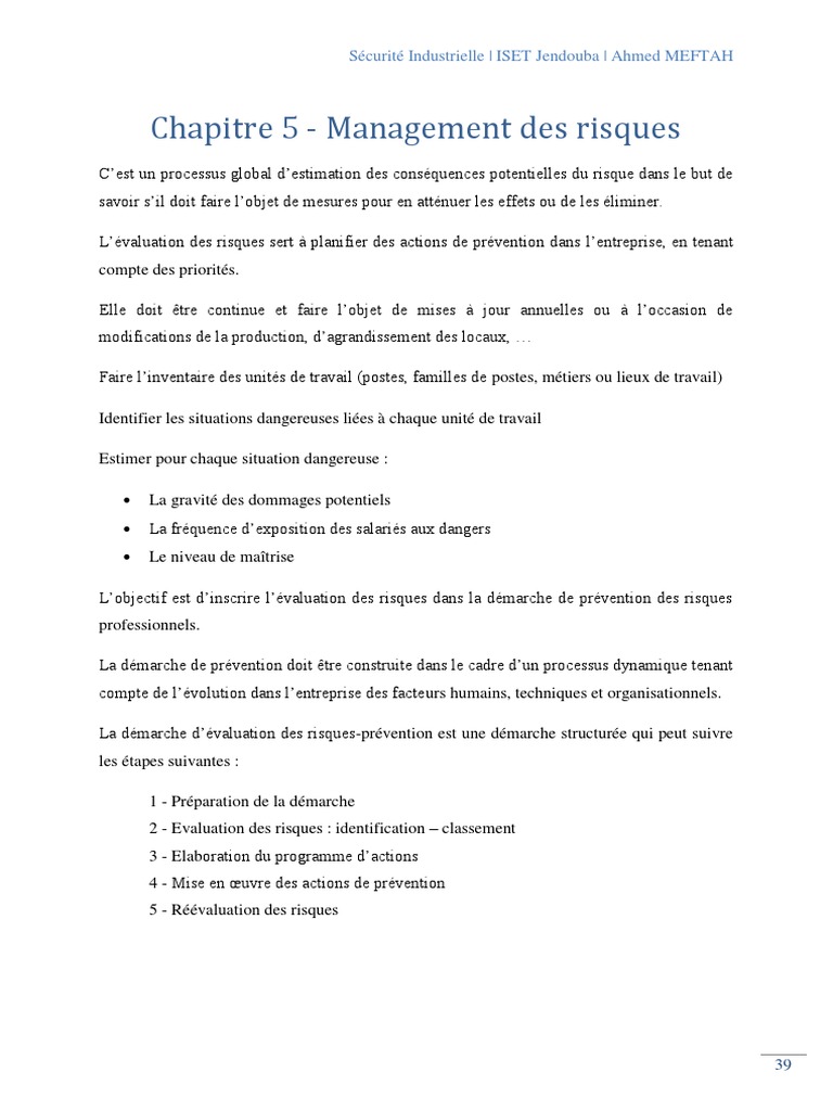 Chapitre 5 Management Des Risques | PDF | Risque | Prophylaxie