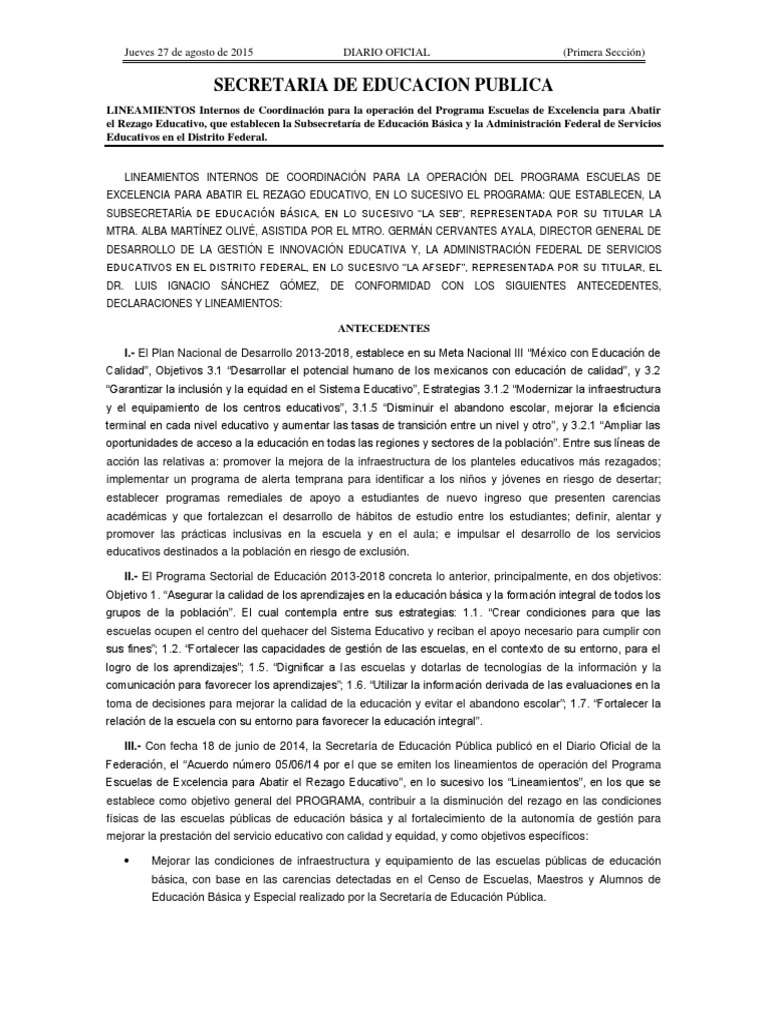 Lin - Escuelas Excelencia - SEB y AFSEDF | PDF | Educación primaria ...