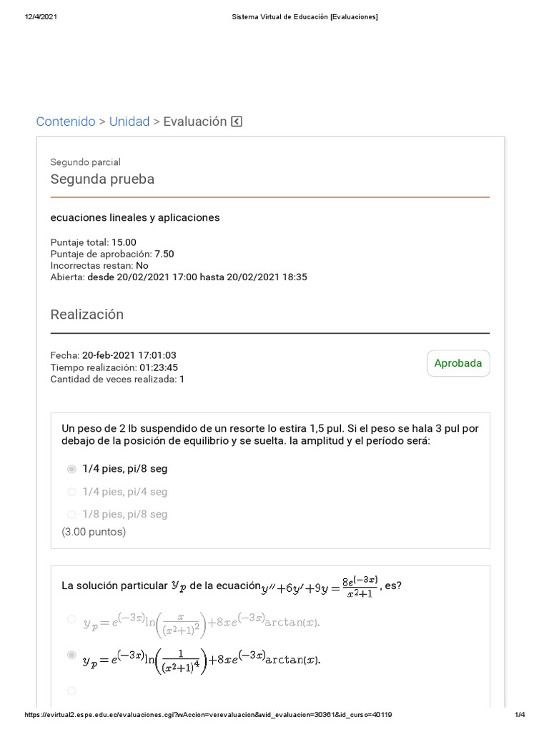 Prueba Segundo Parcial Edo | PDF | Ecuaciones | Ecuaciones diferenciales