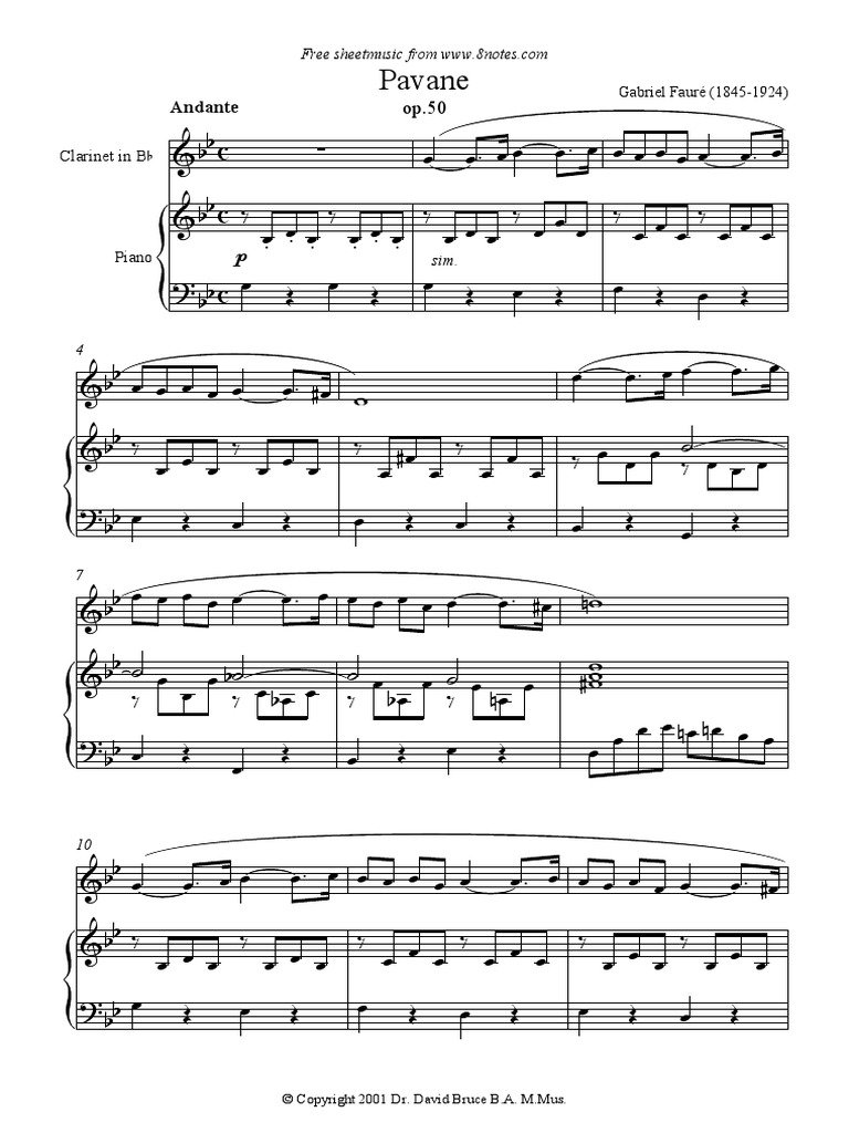 Sheet Music - Piano Clarinet - FAURE - Pavane Op.50 | PDF