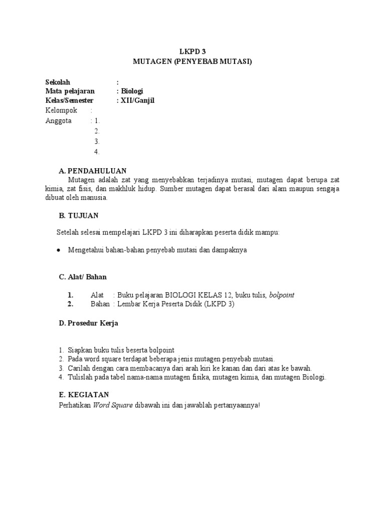 LKPD 3. Penyebab Mutasi | PDF