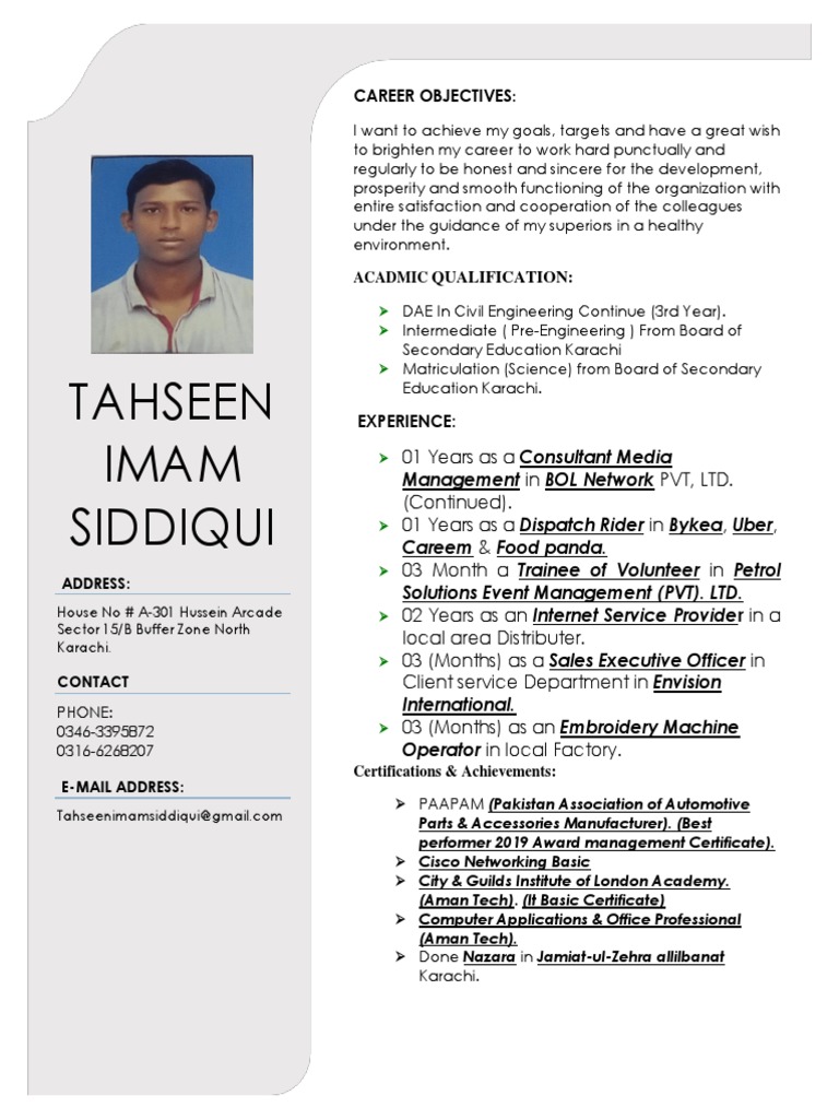 Tahseen Imam Siddiqui: Career Objectives | PDF | Computing