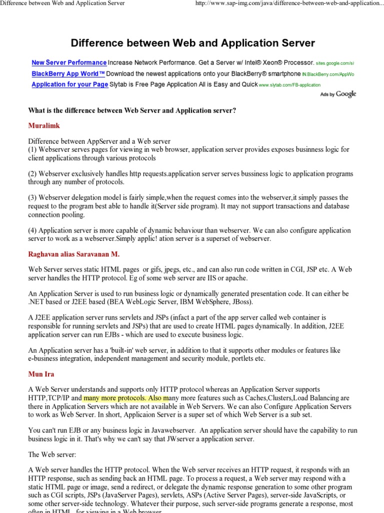 Difference Between Web And Application Server Pdf Application