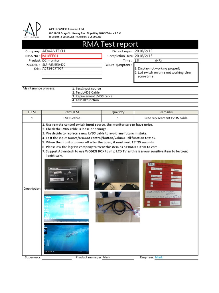 RMA Test Report: TEL:+886-2-25595216 FAX:+886-2-25595218 | PDF