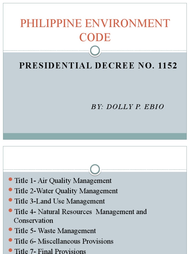 Philippine Environment Code: Presidential Decree No. 1152 | PDF | Waste ...