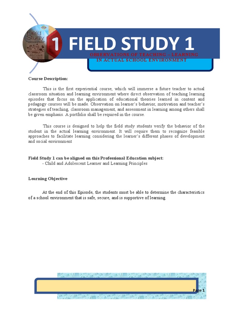 Field Study 1: Observations of Teaching - Learning in Actual School ...
