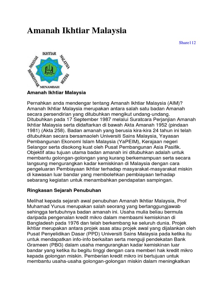 Amanah Ikhtiar Malaysia | PDF