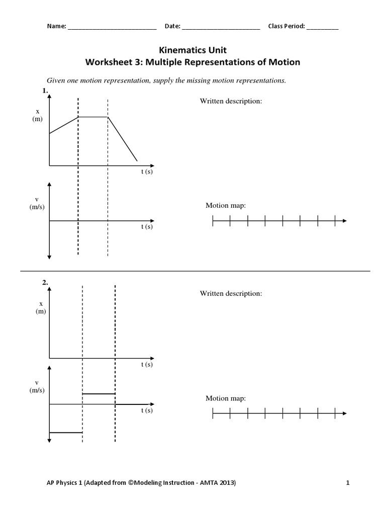 WS 3 Multiple Representations of Motion | PDF | Applied And ...