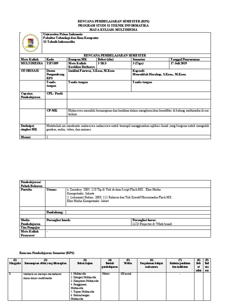 RPS Mata Kuliah Multimedia S1 TI | PDF | Komputer