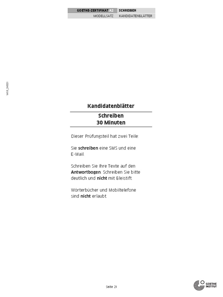 A2 Modellsatz Erwachsene-Schreiben | PDF