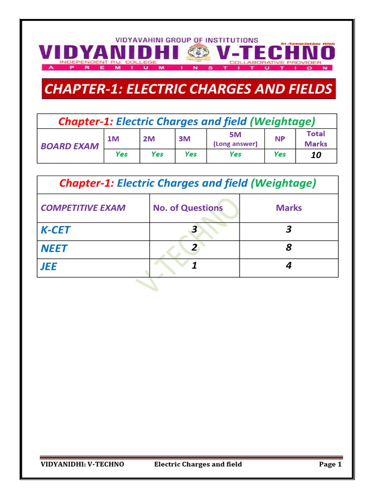 Electric Charges & Fields. Full Notes21 | PDF | Electric Charge ...
