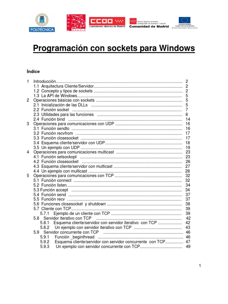 Sockets en Windows | PDF | Zócalo de red | Protocolo de Control de ...