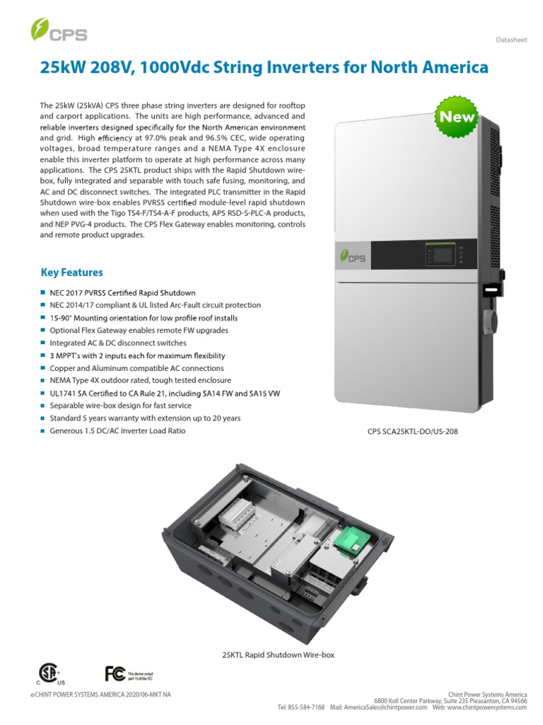 25kw 208v 1000vdc String Inverters For North America Key Features Pdf Power Inverter 
