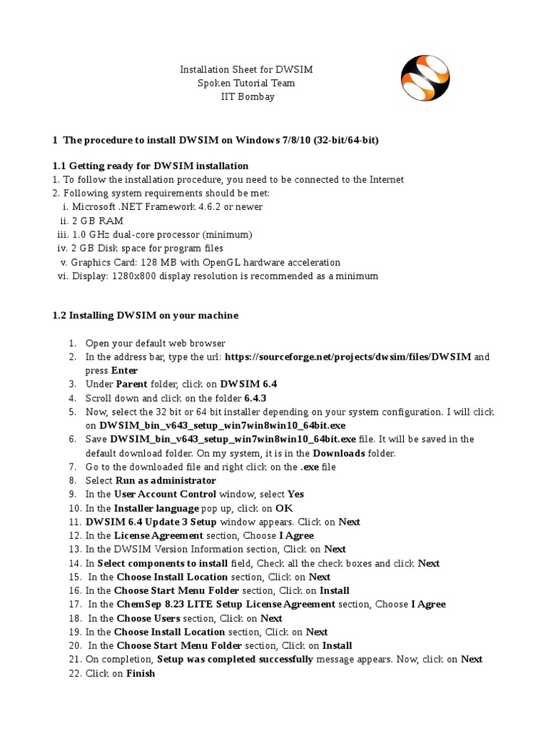 DWSIM Installation Sheet English | PDF | Computer File | 64 Bit Computing