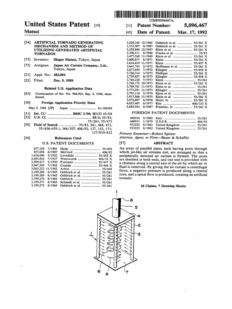 US5096467 - Artificial Tornado Generating Mechanism and Method of ...