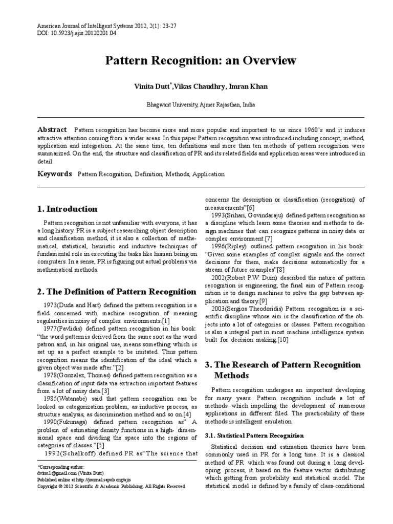 An Overview of Pattern Recognition | PDF | Pattern Recognition ...