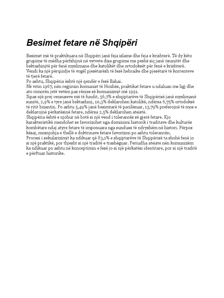 Besimet Fetare Në Shqipëri | PDF