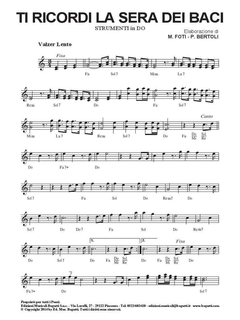 Ti Ricordi La Sera Dei Baci Spartito | PDF