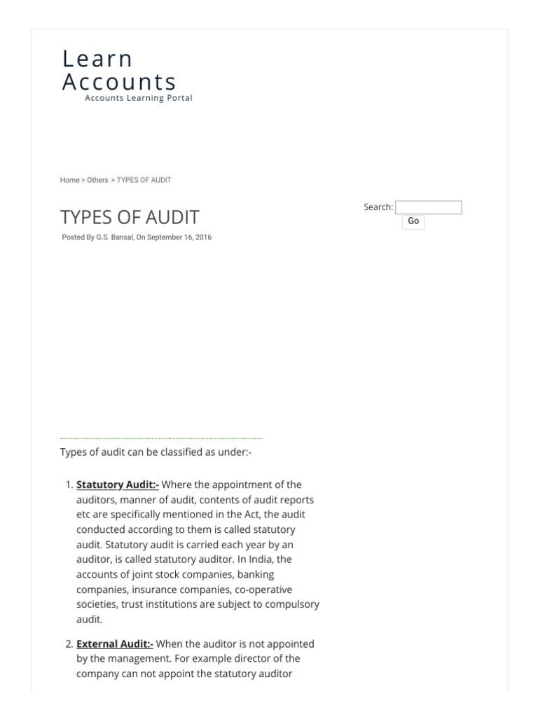 TYPES OF AUDIT - Learn Accounts | PDF | Audit | Accounting