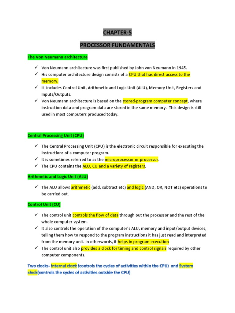 Chapter-5 Processor Fundamentals | PDF | Central Processing Unit ...