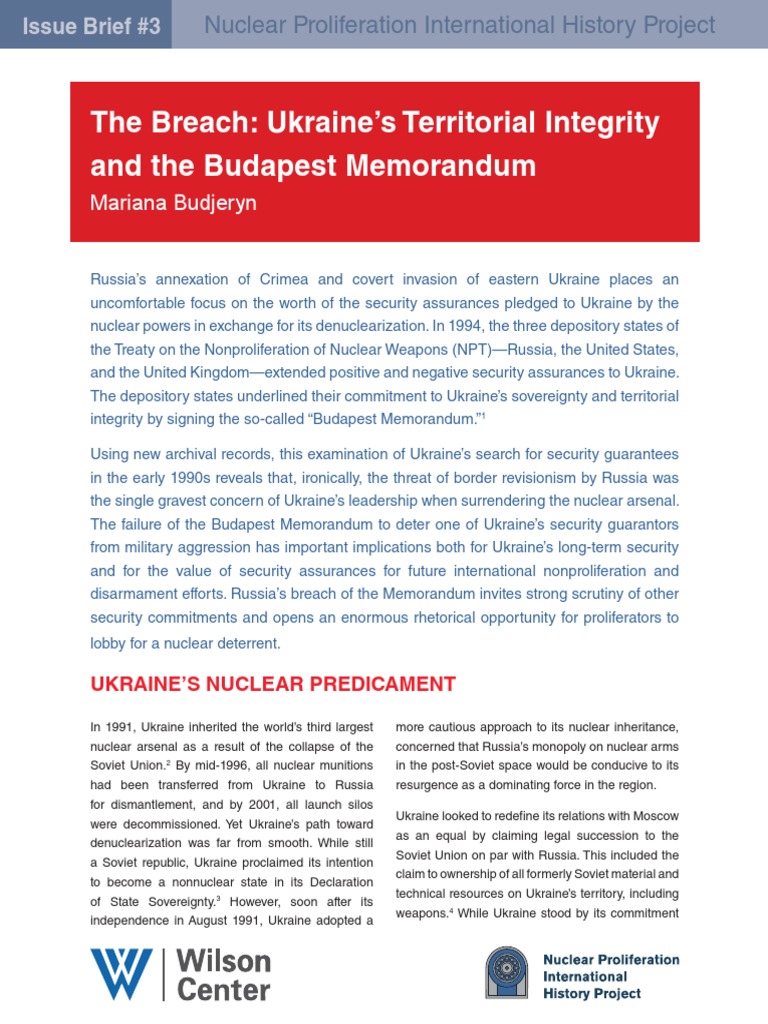 The Breach: Ukraine's Territorial Integrity and The Budapest Memorandum ...