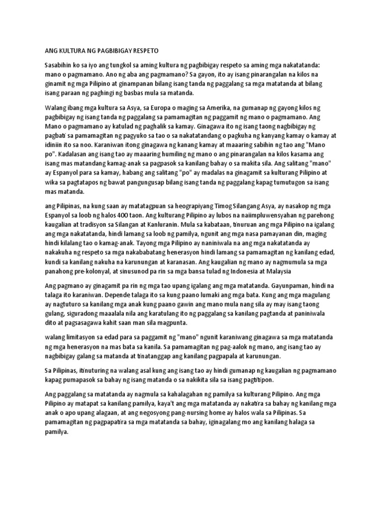 Ang Kultura NG Pagbibigay Respeto | PDF