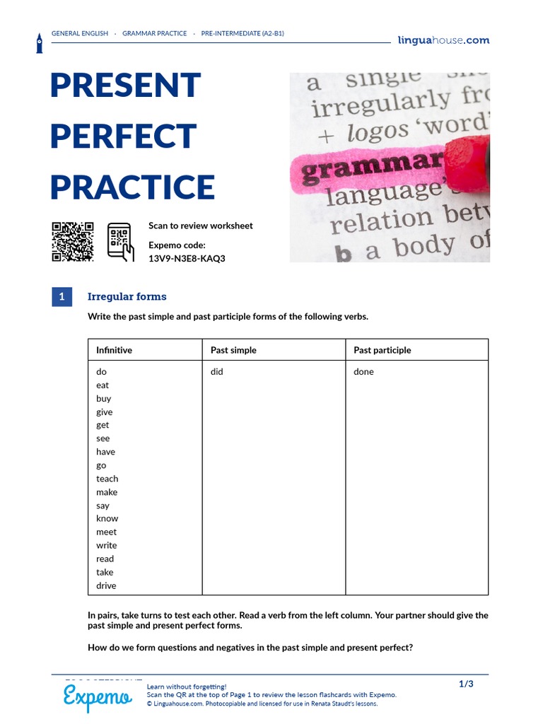 Present Perfect Practice: Irregular Forms | PDF | Linguistic Typology | Linguistic Morphology