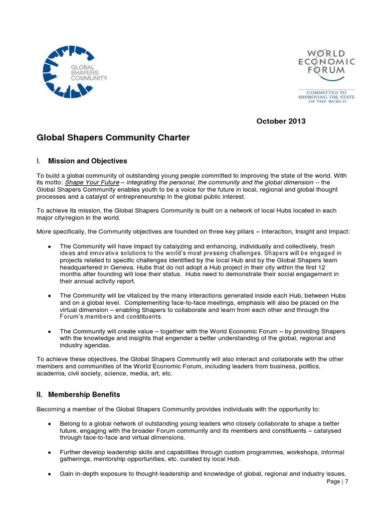 Global Shapers Community Charter: I. Mission and Objectives | PDF ...