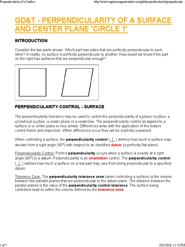 GD&T - Perpendicularity of A Surface and Center Plane 'Circle 1' | PDF ...