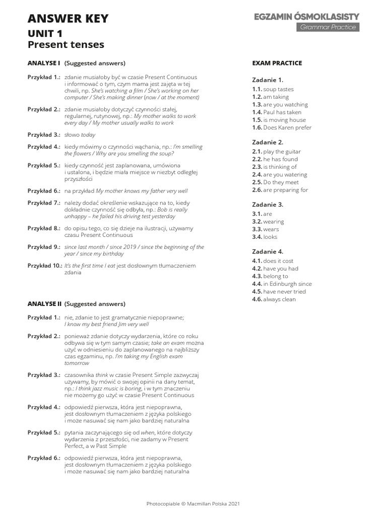Grammar Practice Answer Key | PDF