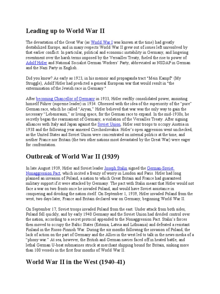 Leading Up To World War II | PDF | World War II | Nazi Germany