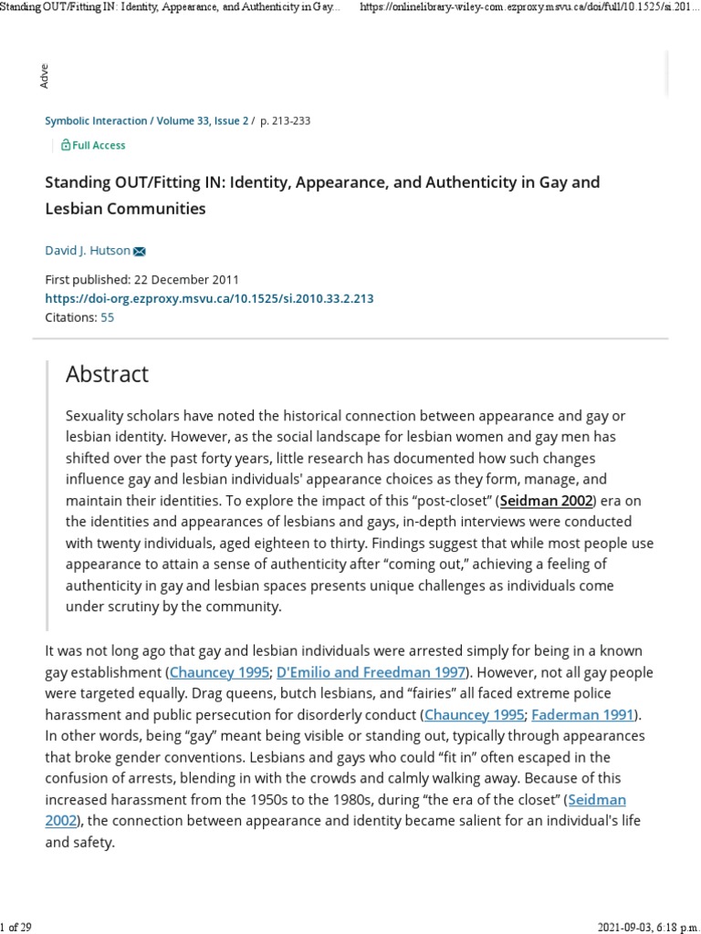 Standing OUT/Fitting IN: Identity, Appearance, and Authenticity in Gay ...