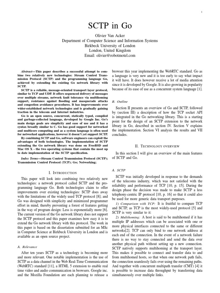 SCTP in Go | PDF | Network Socket | Transmission Control Protocol