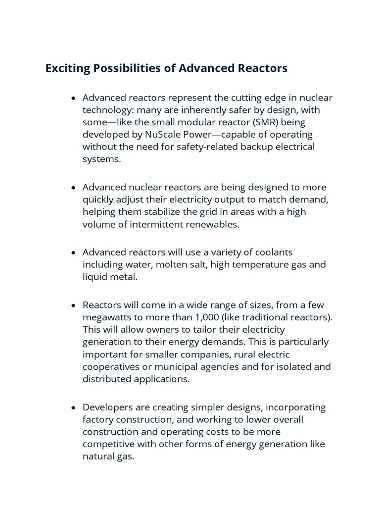Exciting Possibilities of Advanced Reactors | PDF