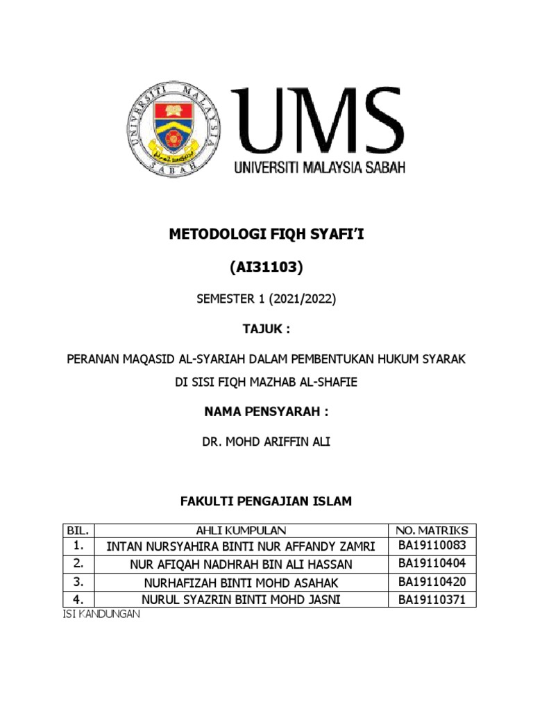 Esei Kumpulan - Peranan Maqasid Al-Syariah Dalam Pembentukan Hukum ...