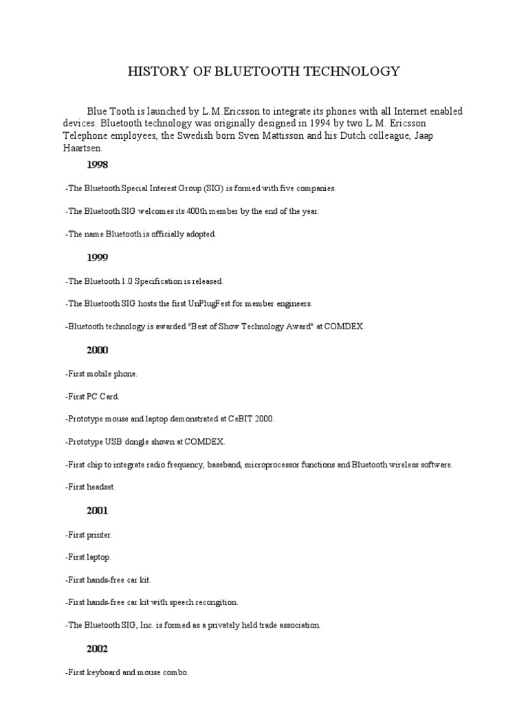 History of Bluetooth Technology | PDF | Bluetooth | Office Equipment