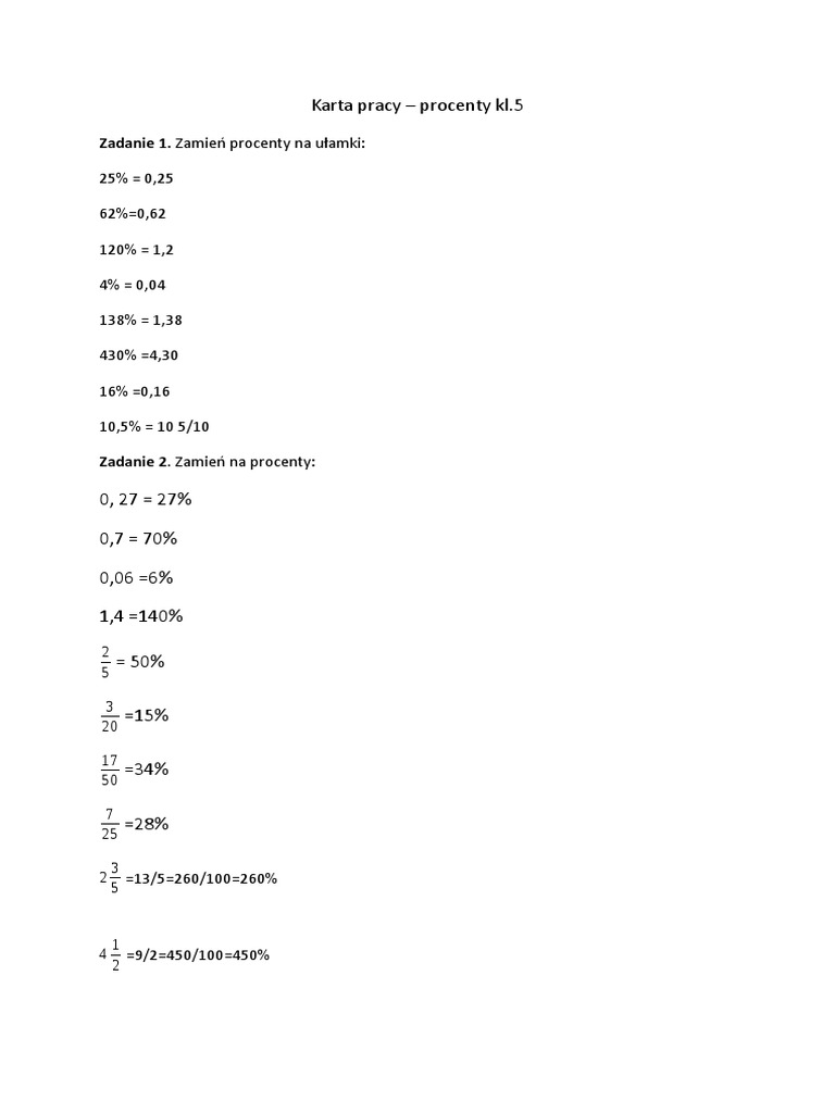 Karta Pracy-Procenty KL 5 | PDF