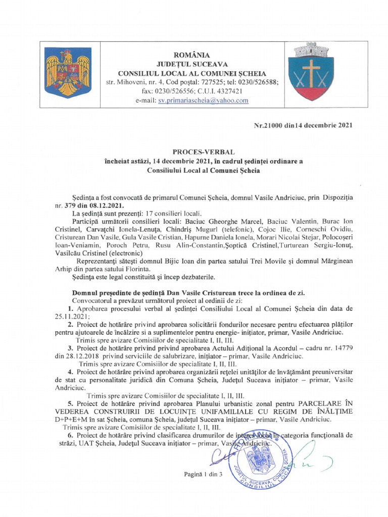 Proces Verbal Sedinta 14.12.2021 | PDF
