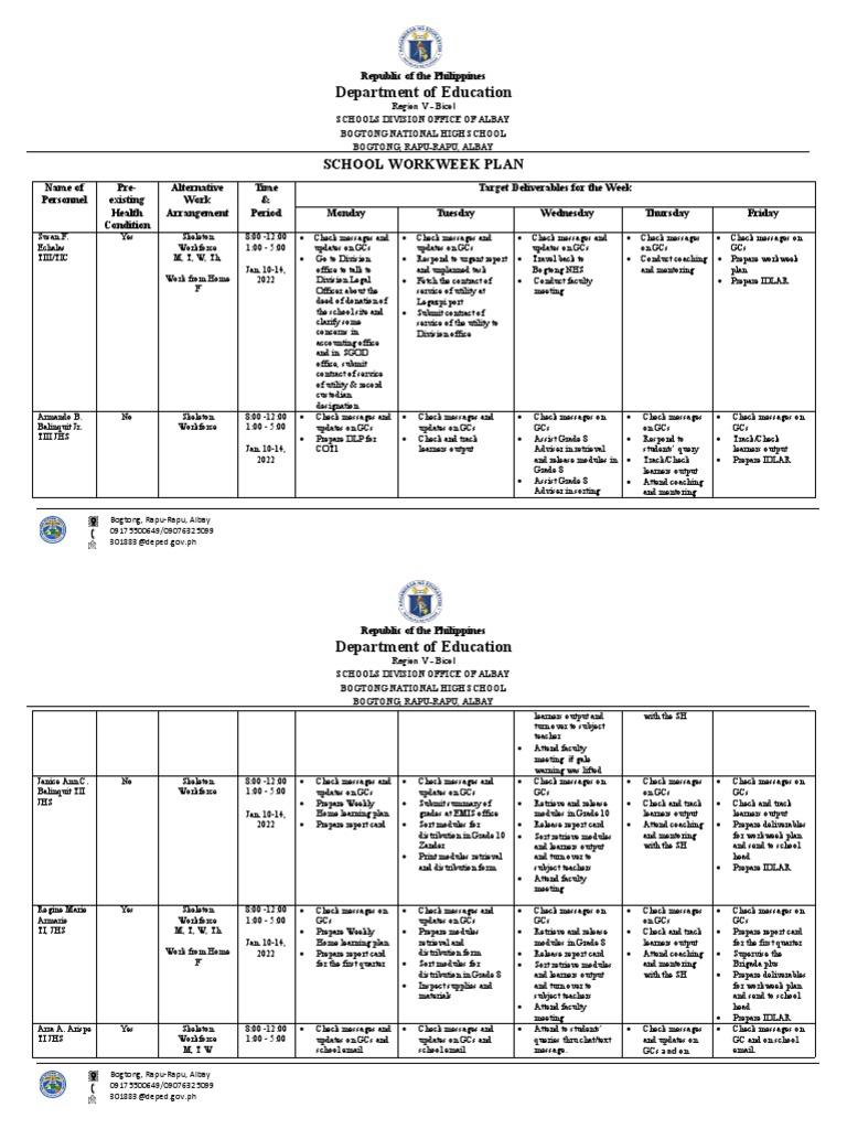Department of Education: School Workweek Plan | PDF | Mentorship