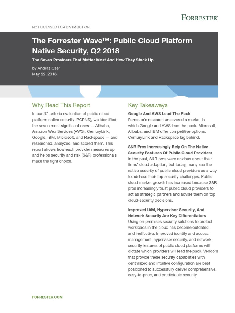 The Forrester Wave Public Cloud Platform Native Security Q2 2018 | PDF | Cloud Computing ...