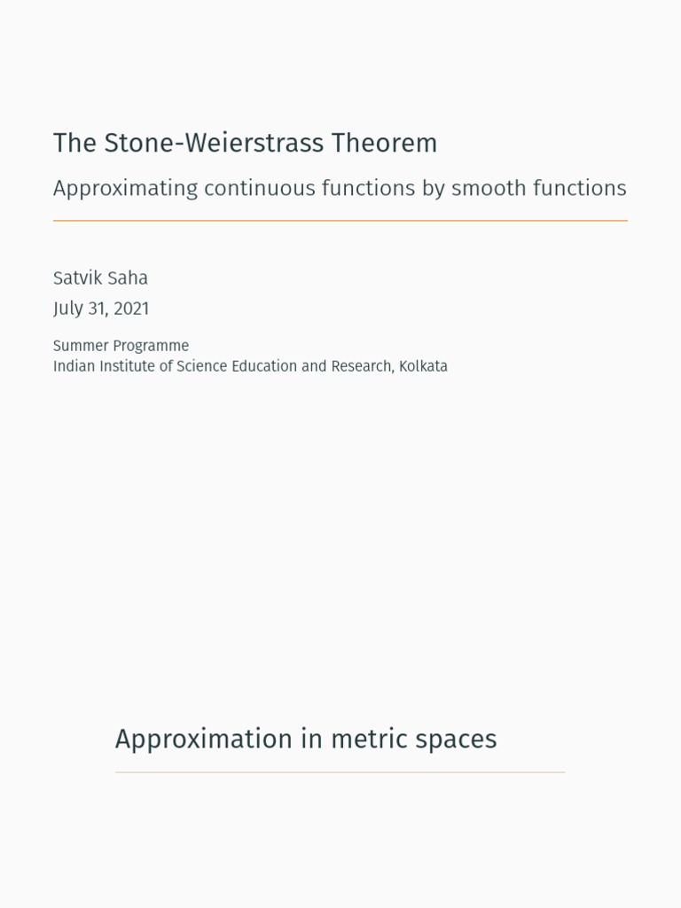 The Stone-Weierstrass Theorem: Approximating Continuous Functions by Smooth Functions | PDF ...